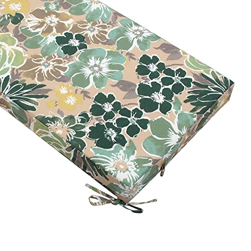 Magpie Fabrics Patio Bench Loveseat Cushion Covers (Replacement Cover only, No Insert!), Waterproof Fade Resistant Swing Cushion Slipcover with Ties(45x18x3 Inch, Green Floral)