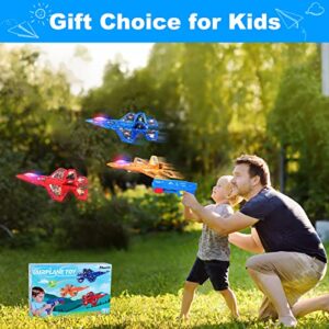 6 Pack Airplane Launcher Toy,7.4" F-35 Foam LED Catapult Plane with 6 Stickers for Kids Outdoor Flying Toys Birthday Gifts for 4 5 6 7 8 9 10 12 Year Old Boys Girls