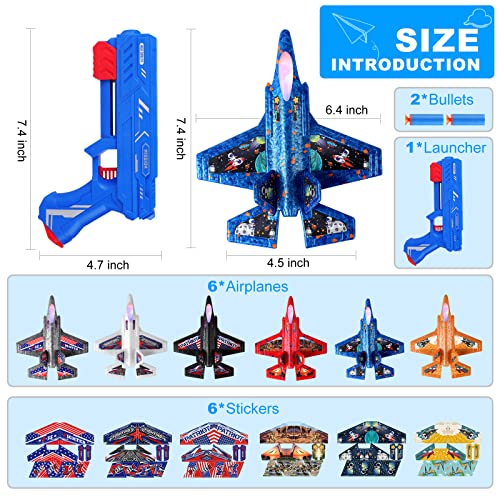 6 Pack Airplane Launcher Toy,7.4" F-35 Foam LED Catapult Plane with 6 Stickers for Kids Outdoor Flying Toys Birthday Gifts for 4 5 6 7 8 9 10 12 Year Old Boys Girls