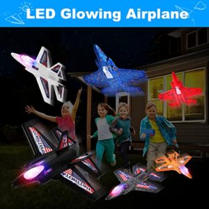 6 Pack Airplane Launcher Toy,7.4" F-35 Foam LED Catapult Plane with 6 Stickers for Kids Outdoor Flying Toys Birthday Gifts for 4 5 6 7 8 9 10 12 Year Old Boys Girls