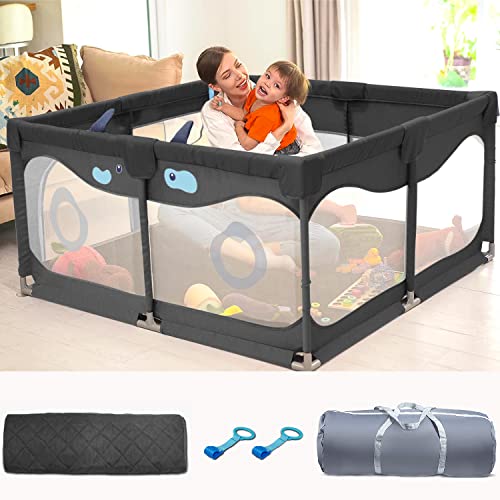 Baby Playpen with Mat, Letfonmo Baby Play Yard, Baby Play Pen 50"x50"x27" with 0.4" Washable Playmat, Playpen for Babies and Toddlers, Safety Baby Activity Play Fence Area