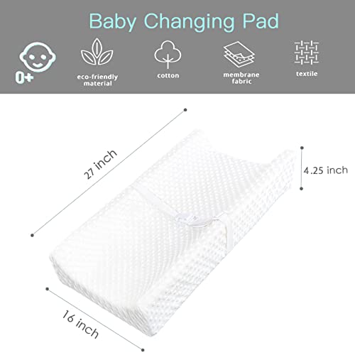 YENING Mini Baby Diaper Changing Pad for Dresser Top with Cover 27" x 16", Waterproof Lining Small Foam Contoured Changing Table Pads Topper White