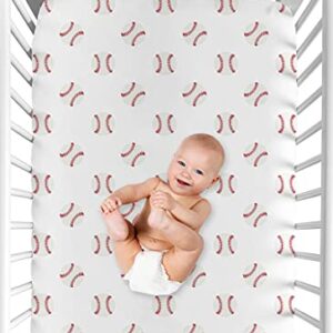 Sweet Jojo Designs Red White Baseball Patch Sports Boy Baby Fitted Crib Sheet Set Nursery Soft Infant Newborn Fits Standard Mattress or Toddler Bed - 2pc - Americana