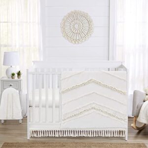 sweet jojo designs ivory boho chic boy girl baby crib bedding set infant nursery room solid color beige cream gender nuetral bohemian modern farmhouse designer unisex tassel fringe macrame cotton