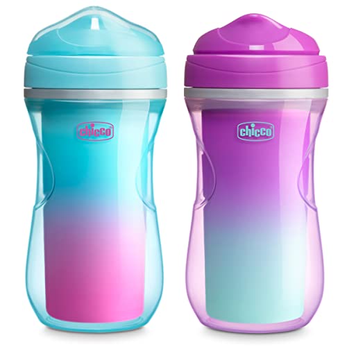 Chicco Insulated Rim Spout Trainer Spill-Free Baby Sippy Cup 9oz Pink/Teal/Purple Ombre 12m+ (2pk)