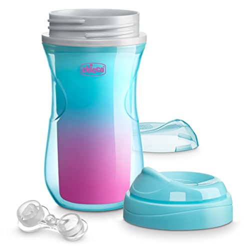 Chicco Insulated Rim Spout Trainer Spill-Free Baby Sippy Cup 9oz Pink/Teal/Purple Ombre 12m+ (2pk)