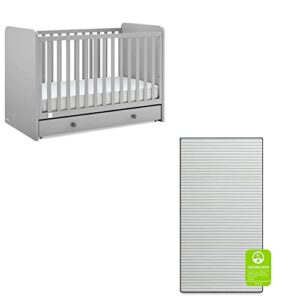 babygap by delta children graham 4-in-1 convertible crib with storage drawer truesleep crib and toddler mattress (bundle), grey/dark grey