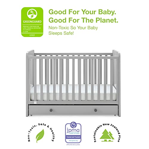 babyGap by Delta Children Graham 4-in-1 Convertible Crib with Storage Drawer TrueSleep Crib and Toddler Mattress (Bundle), Grey/Dark Grey