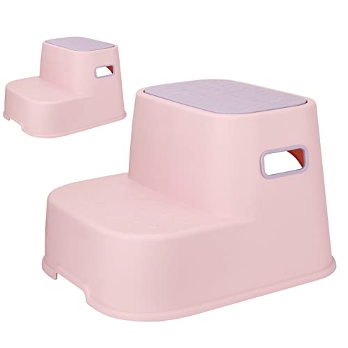 2 Step Stool for Kids -2 Pack, Toddler Two Step Stool for Potty Training, Bathroom, Kitchen, Anti-Slip Sturdy Safety Bottom HeightWidth (Pink)