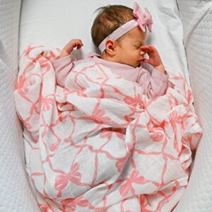 LollyBanks Swaddle Blanket | 100% Muslin Cotton | Newborn and Baby Nursery Essentials for Girls, Registry | Pink Bow Print