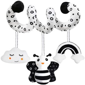 baby spiral hanging stroller and car seat toys black and white high contrast sensory toy newborn plush activity toys for bed bassinet crib baby carrier gifts for 0 3 6 9 12 months girls boys-bee