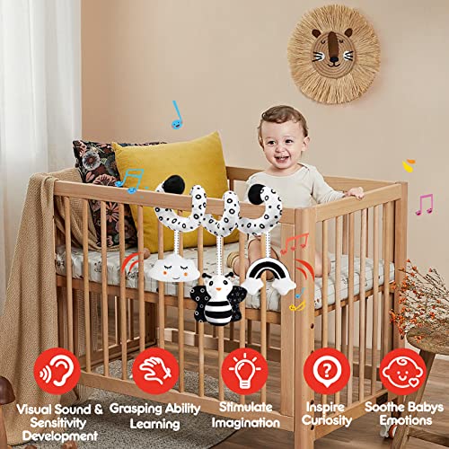 Baby Spiral Hanging Stroller and Car Seat Toys Black and White High Contrast Sensory Toy Newborn Plush Activity Toys for Bed Bassinet Crib Baby Carrier Gifts for 0 3 6 9 12 Months Girls Boys-BEE