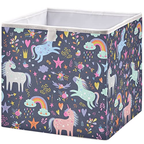 visesunny Closet Baskets Unicorn Rainbow Heart Star Storage Bins Fabric Baskets for Organizing Shelves Foldable Storage Cube Bins for Clothes, Toys, Baby Toiletry, Office Supply