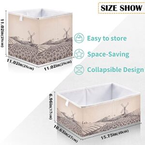 visesunny Closet Baskets Sunflower Hill Artistic Landscape Windmill Storage Bins Fabric Baskets for Organizing Shelves Foldable Storage Cube Bins for Clothes, Toys, Baby Toiletry, Office Supply