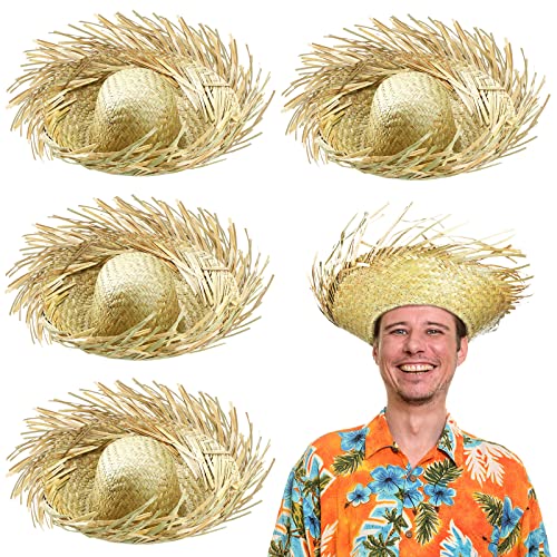 4 Pcs Beach Hat Costume Accessory Straw Hat Costume Beachcomber Hats for Beach Themed Party Hillbilly Costume Luau Party Headwear