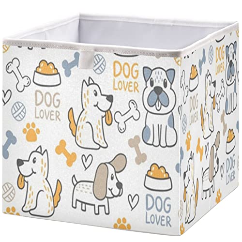 visesunny Closet Baskets Funny Dog Storage Bins Fabric Baskets for Organizing Shelves Foldable Storage Cube Bins for Clothes, Toys, Baby Toiletry, Office Supply