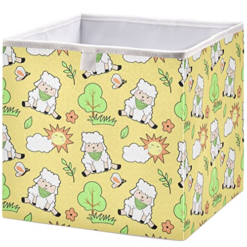 visesunny Closet Baskets Cute Sheep Animal Storage Bins Fabric Baskets for Organizing Shelves Foldable Storage Cube Bins for Clothes, Toys, Baby Toiletry, Office Supply