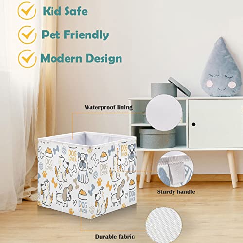 visesunny Closet Baskets Funny Dog Storage Bins Fabric Baskets for Organizing Shelves Foldable Storage Cube Bins for Clothes, Toys, Baby Toiletry, Office Supply