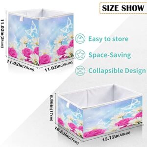 visesunny Closet Baskets Butterfly Rose Daisy Storage Bins Fabric Baskets for Organizing Shelves Foldable Storage Cube Bins for Clothes, Toys, Baby Toiletry, Office Supply