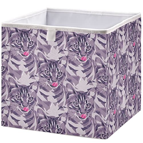 visesunny Closet Baskets Retro Cat Storage Bins Fabric Baskets for Organizing Shelves Foldable Storage Cube Bins for Clothes, Toys, Baby Toiletry, Office Supply