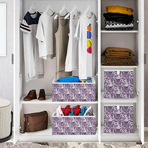 visesunny Closet Baskets Retro Cat Storage Bins Fabric Baskets for Organizing Shelves Foldable Storage Cube Bins for Clothes, Toys, Baby Toiletry, Office Supply