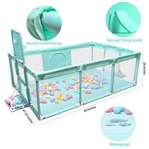 Playpen for Babies and Toddlers, GOLDGE Extra Large Playpen 63x47x26 inch with 50pcs Balls and 5 pcs Pull Up Rings, Baby Play Pen, Infant Play Yard, Playard, Kids Play Area