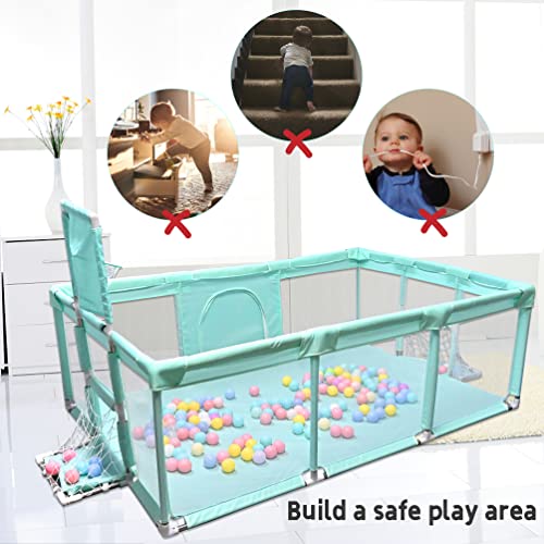 Playpen for Babies and Toddlers, GOLDGE Extra Large Playpen 63x47x26 inch with 50pcs Balls and 5 pcs Pull Up Rings, Baby Play Pen, Infant Play Yard, Playard, Kids Play Area