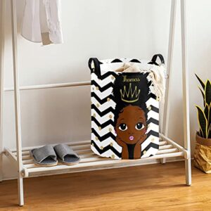 Cheveron Afro Girl Personalized Laundry Hamper ,Custom Name Collapsible Waterproof Laundry Basket Storage Bins with Handle for Clothes,Toy,Nursery