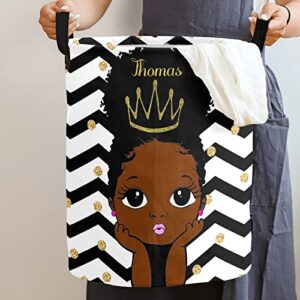 Cheveron Afro Girl Personalized Laundry Hamper ,Custom Name Collapsible Waterproof Laundry Basket Storage Bins with Handle for Clothes,Toy,Nursery