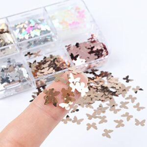 12 Grids Holographic Butterfly Nail Art Glitter Sequins 3D Sparkly Laser Butterflies Glitter for Acrylic Nail Design Manicure Paillettes Ultrathin Face Body Decoration Accessories