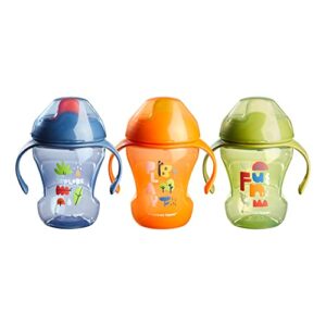 tommee tippee sippee trainer cup with handles, water bottle for toddlers, spill-proof, bpa free, 8oz, 7m+, pack of 3, blue, orange and green