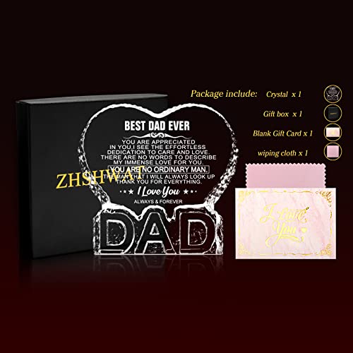 ZHSHWAT Gift for Dad,to My Dad Heart-Shaped Crystal Fathers Day Anniversary Birthday Gifts for Dad from Daughter, Son, Kids