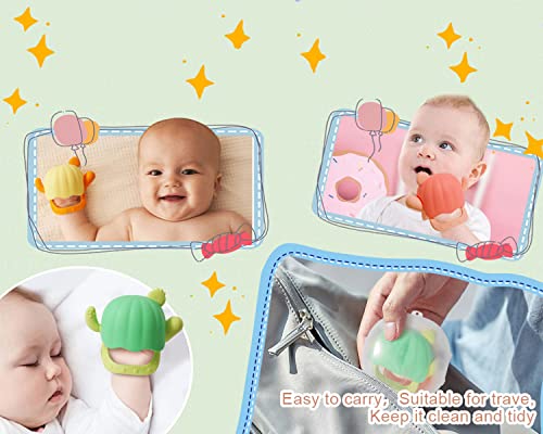 2 Packs Baby Teething Toys for Babies 0-6month,Silicone teether Toysfor Babies 3-12month, with Storage Case Easy to Carry and Keep Clean, Sore Gums Relief Infant teether (Pink + Green)