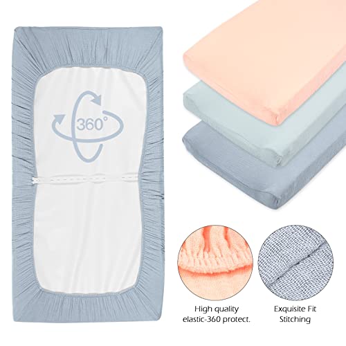 Muslin Diaper Changing Pad Covers, Solid Color Changing Table Pad Cover, Ultra Soft Breathable Boho Changing Pad Sheets Machine Washable Fit for Standrad Changing Pad 16" x 32", 3 Pack Fog