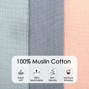 Muslin Diaper Changing Pad Covers, Solid Color Changing Table Pad Cover, Ultra Soft Breathable Boho Changing Pad Sheets Machine Washable Fit for Standrad Changing Pad 16" x 32", 3 Pack Fog