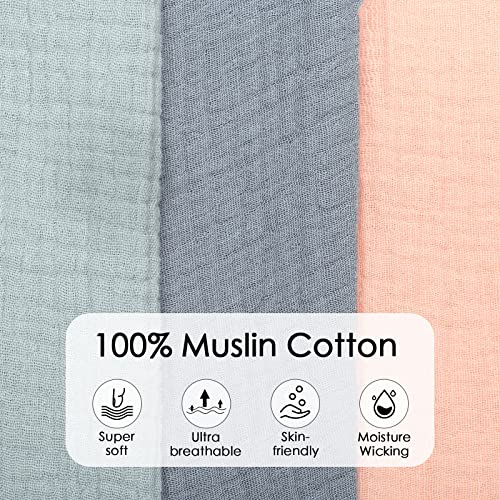 Muslin Diaper Changing Pad Covers, Solid Color Changing Table Pad Cover, Ultra Soft Breathable Boho Changing Pad Sheets Machine Washable Fit for Standrad Changing Pad 16" x 32", 3 Pack Fog