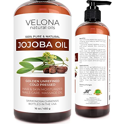 Jojoba Oil - 16 oz (With Pump) | 100% Pure and Natural | Golden, Unrefined, Cold Pressed, Hexane Free | Moisturizing Face, Hair, Body, Skin Care, Stretch Marks, Cuticles