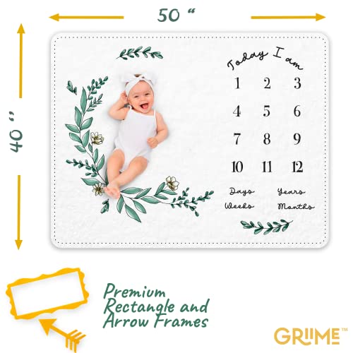 Griime Monthly Baby Milestone Blanket - Soft Milestone Blanket for Baby Boy & Girl - 300 GSM Thickness, Baby Month Blanket Kit with Chalkboard, Frames, Floral - Baby Monthly Milestone Blanket Gift.