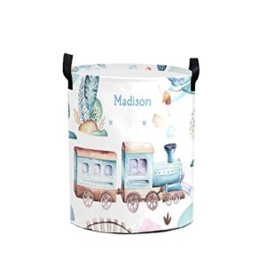 Magic Airplane Train Personalized Laundry Hamper ,Custom Name Collapsible Waterproof Laundry Basket Storage Bins with Handle for Clothes,Toy,Nursery