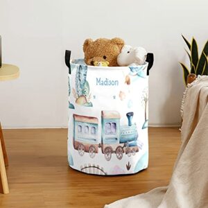 Magic Airplane Train Personalized Laundry Hamper ,Custom Name Collapsible Waterproof Laundry Basket Storage Bins with Handle for Clothes,Toy,Nursery