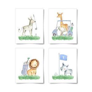 la naranja safari nursery decor golf wall art prints for kids cute room decor aesthetic golf buddies animal pictures for boys room, girls room, baby shower gifts, set of 4, 8''x10'', unframed