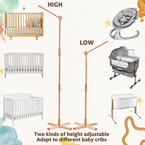 QIUJUUN Floor-Standing Crib Mobile Arm 61 Inches,Mobile Arm for Crib Wooden Nursery Decor Hanger,Hanging Attachment Set Upgrade Floor Stand