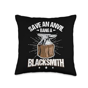 forging anvil t-shirts & funny blacksmith gifts save an anvil-bang funny blacksmith throw pillow, 16x16, multicolor