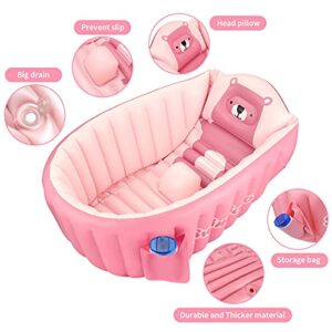 Inflatable Baby Bath Tub Portable Foldable Travel Mini Swimming Pool Helps Infants to Toddler Tub (Pink)