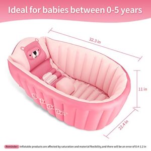 Inflatable Baby Bath Tub Portable Foldable Travel Mini Swimming Pool Helps Infants to Toddler Tub (Pink)