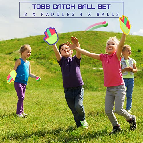 Toss and Catch Ball Game Set, 8 Paddles 4 Balls Beach Game Ball and Catch Game Set Outdoor Ball Games for Kids Adults Target Throw Catch Sticky Mitts Set for Backyard Lawn Playground