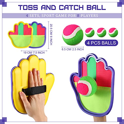 Toss and Catch Ball Game Set, 8 Paddles 4 Balls Beach Game Ball and Catch Game Set Outdoor Ball Games for Kids Adults Target Throw Catch Sticky Mitts Set for Backyard Lawn Playground