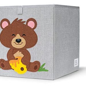 Gav & Griff E. Bear Co. Bearee™ 13-inch Foldable Cube Storage Bin/Box/Organizer/Container/Cubby for Kids & Toddlers (Bear Design) – Grey