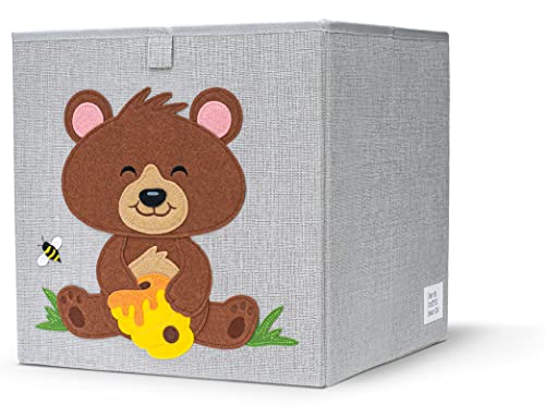 Gav & Griff E. Bear Co. Bearee™ 13-inch Foldable Cube Storage Bin/Box/Organizer/Container/Cubby for Kids & Toddlers (Bear Design) – Grey