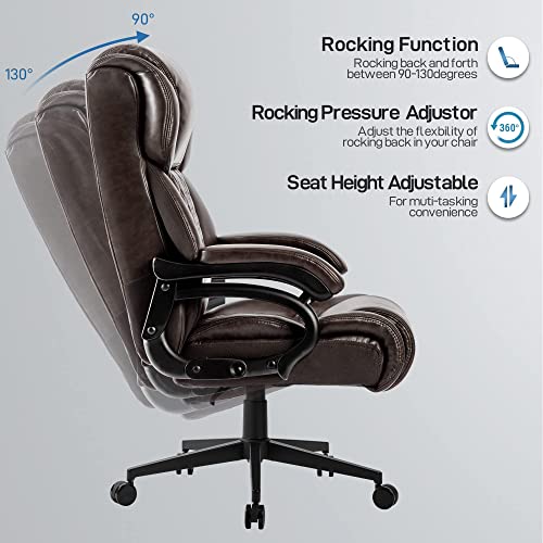 YI DANICA High Back Big & Tall 400lb Office Chair - Heavy Duty Metal Base, Adjustable Tilt Angle Large Bonded Leather Ergonomic Executive Desk Computer Swivel Chairs